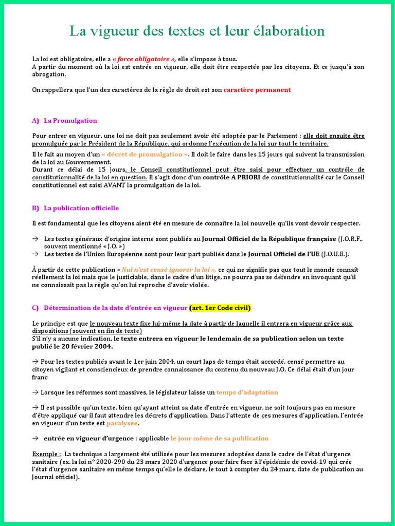 Vigueur et Promulgation des Lois | PDF | Loi | Constitution