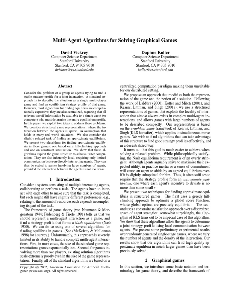 Multi-Agent Algorithms For Solving Graphical Games | PDF | Mathematical Optimization | Linear ...