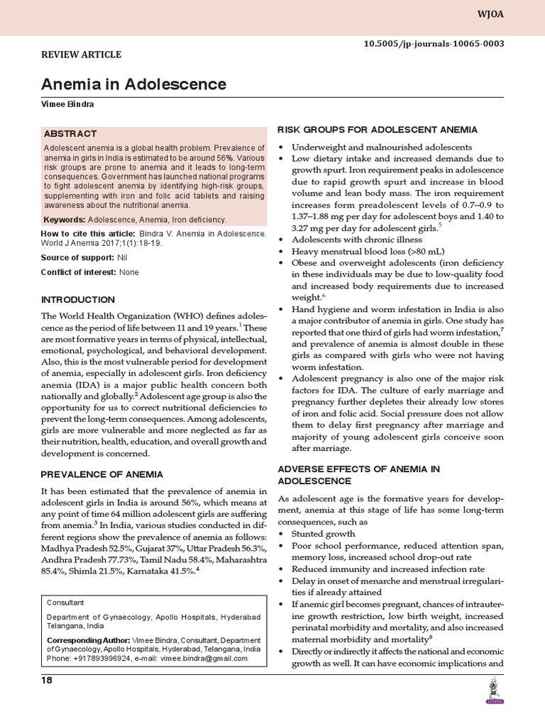 Anemia in Adolescent Wjoa | PDF | Anemia | Adolescence