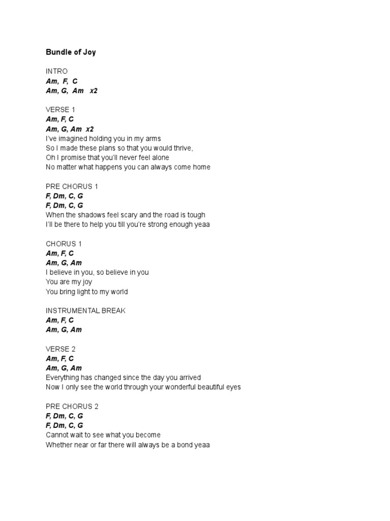 Bundle of Joy (Rehearsal Sheet) | PDF | Language Arts & Discipline | Art