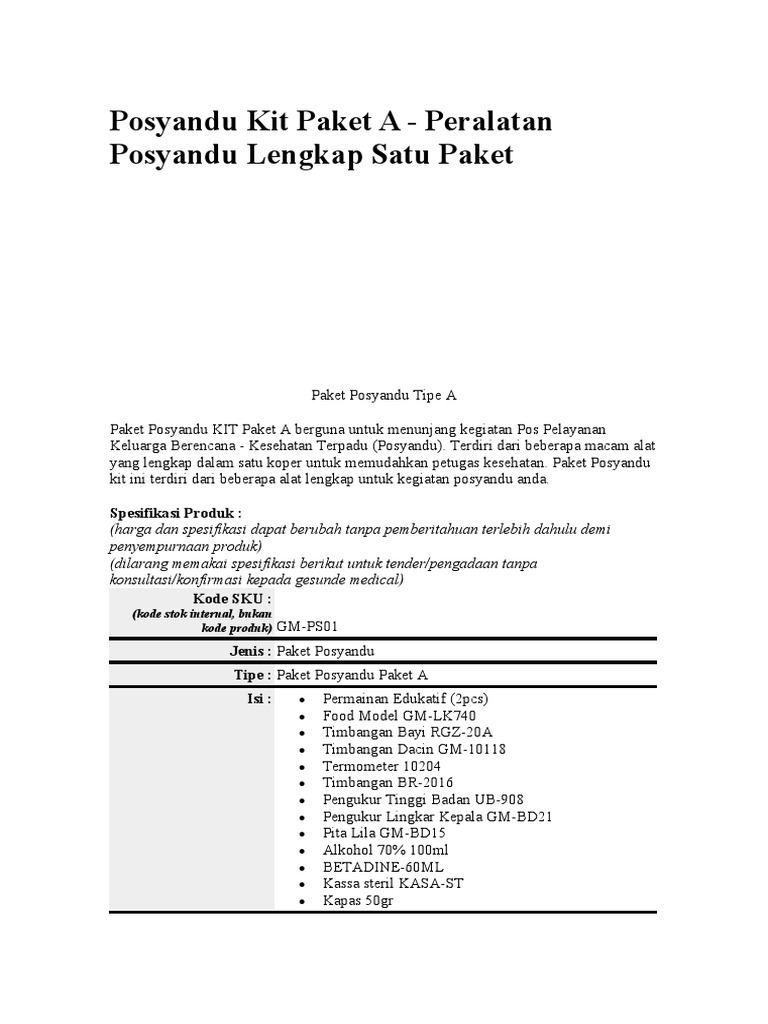 Posyandu Kit Paket A & pROMKES KIT | PDF