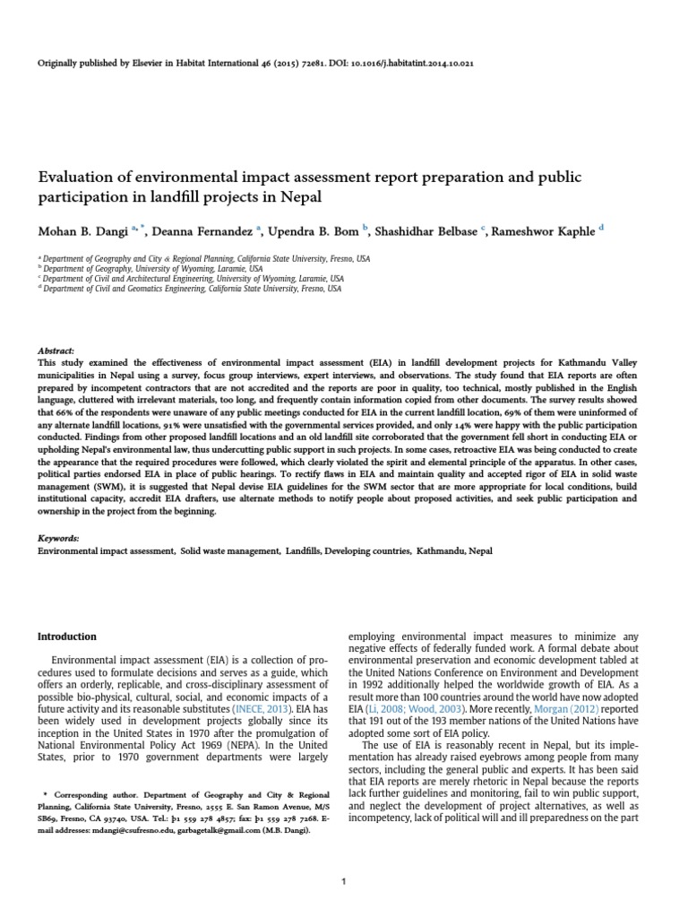 Evaluation of Environmental Impact Assessment Report Preparation and ...