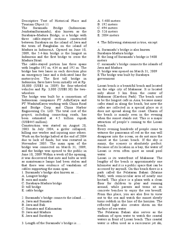 Descriptive Text of Historical Place and Tourism Object 11 | PDF