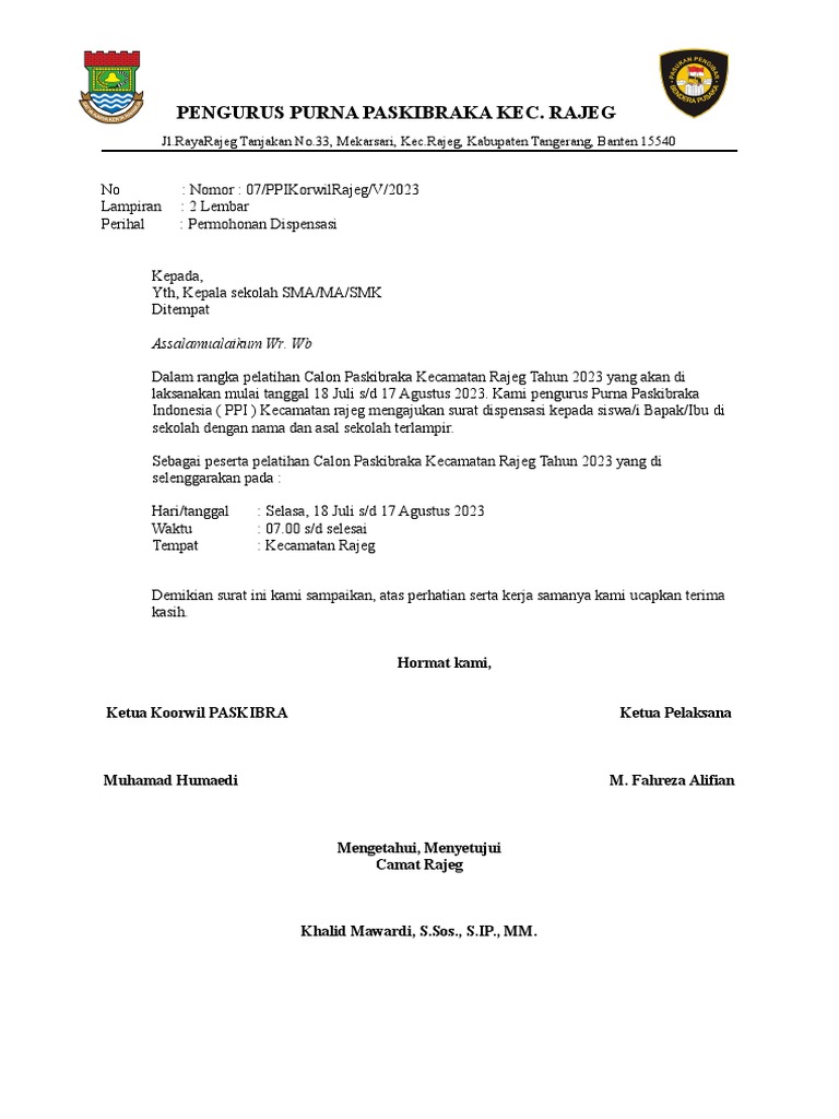 Surat Dispensasi Capas 2023 | PDF