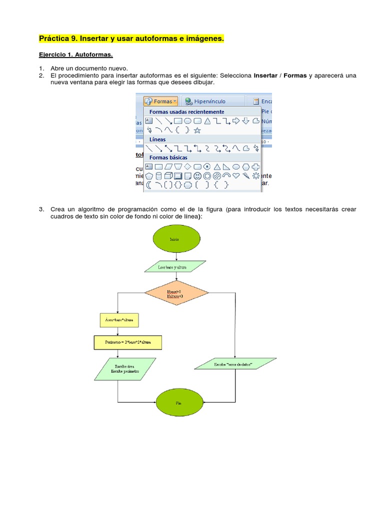 Práctica 9. Insertar y Usar Autoformas e Imágenes | PDF | Software | Informática