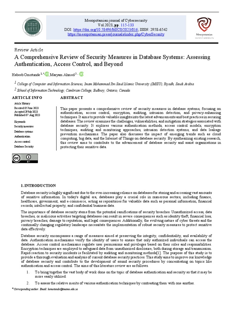 A Comprehensive Review of Security Measures in Database Systems ... A Comprehensive Review of Security Measures in Database Systems ...