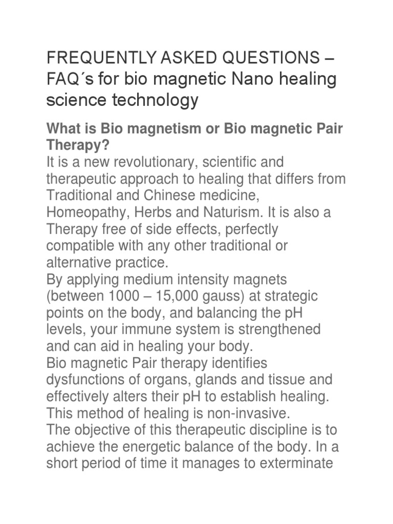 Frequently Asked Questions FAQs For Bio Magnetic Nano Healing Science ...
