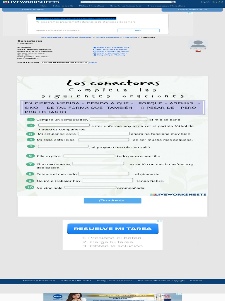 Actividad Online de Conectores para Secundaria | PDF