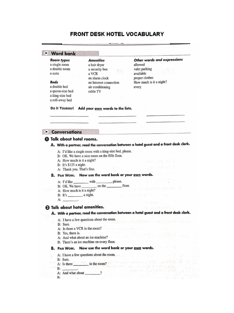 Front Desk Hotel Vocabulary 1 | PDF