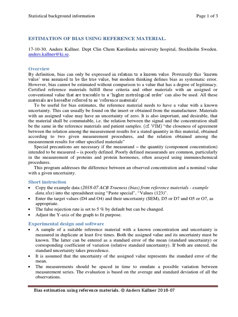 2018 07 Acb Trueness Bias From Reference Materials Instructions Document | Download Free PDF ...