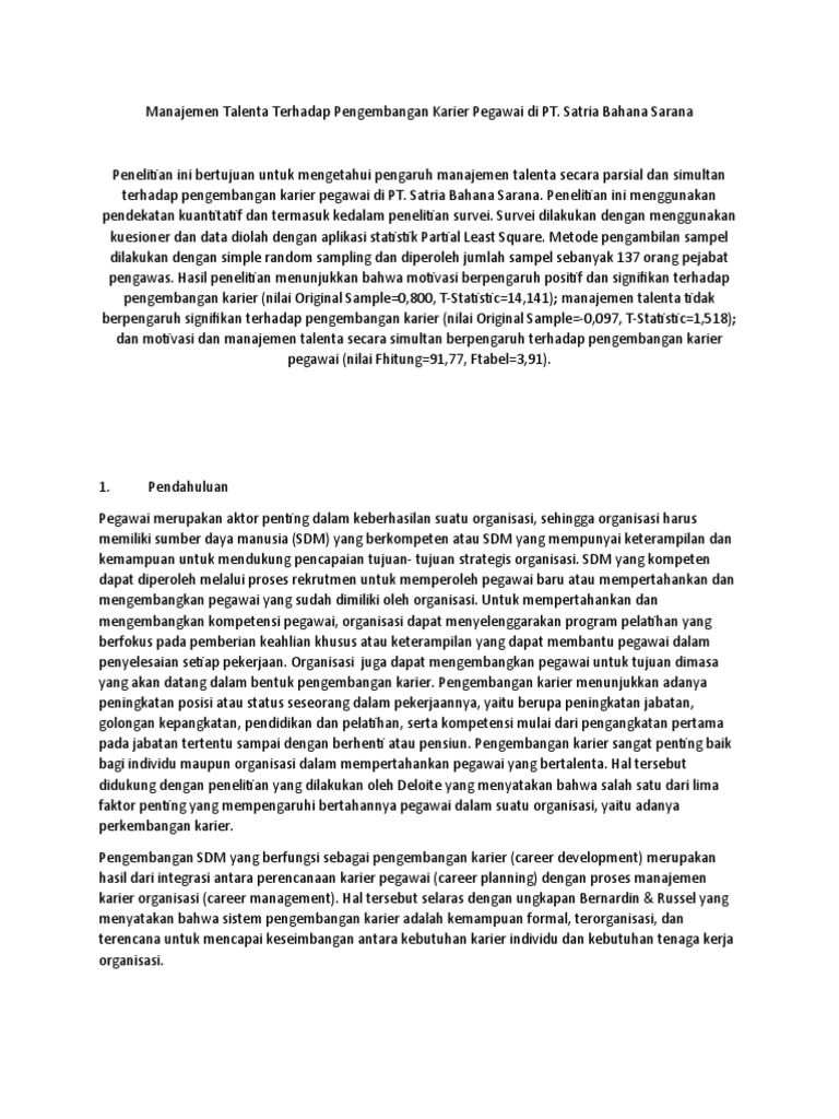 Pengaruh Manajemen Talenta di PT SBS | PDF