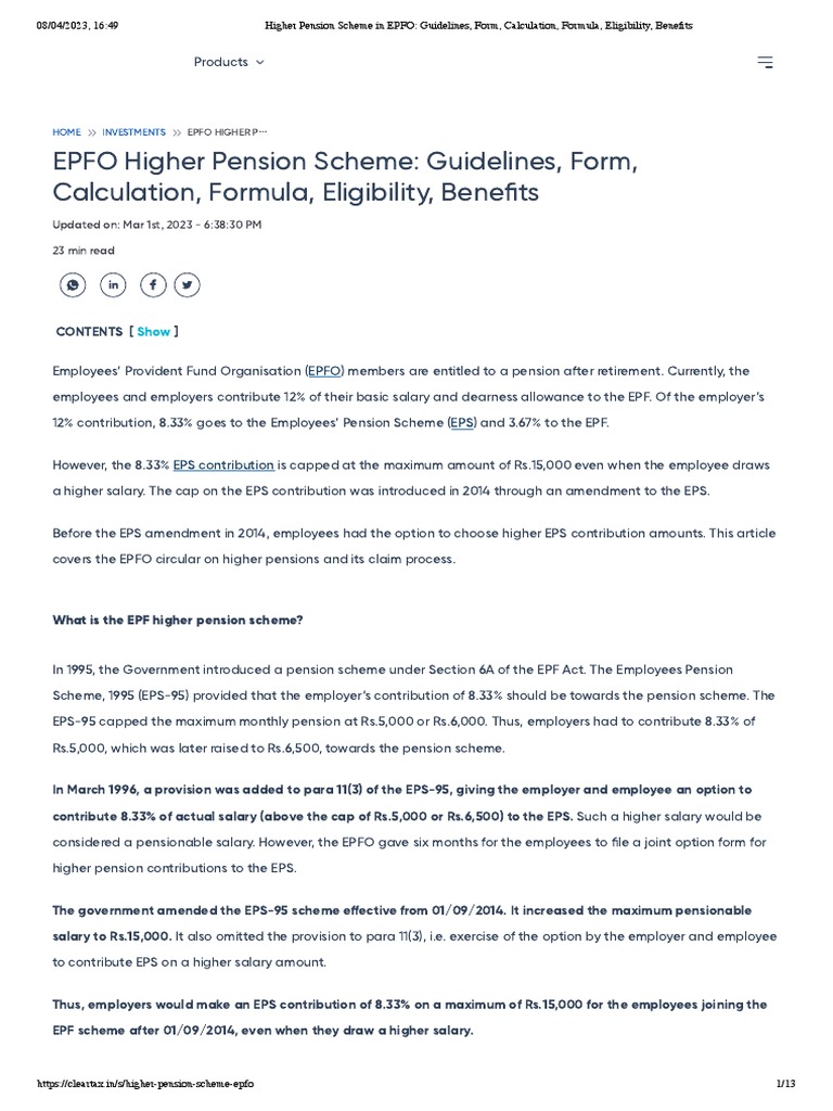 Higher Pension Scheme in EPFO - Guidelines, Form, Calculation, Formula, Eligibility, Benefits ...
