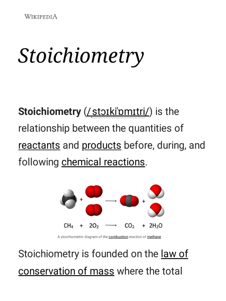 Stoichiometry - Wikipedia | PDF | Stoichiometry | Mole (Unit)