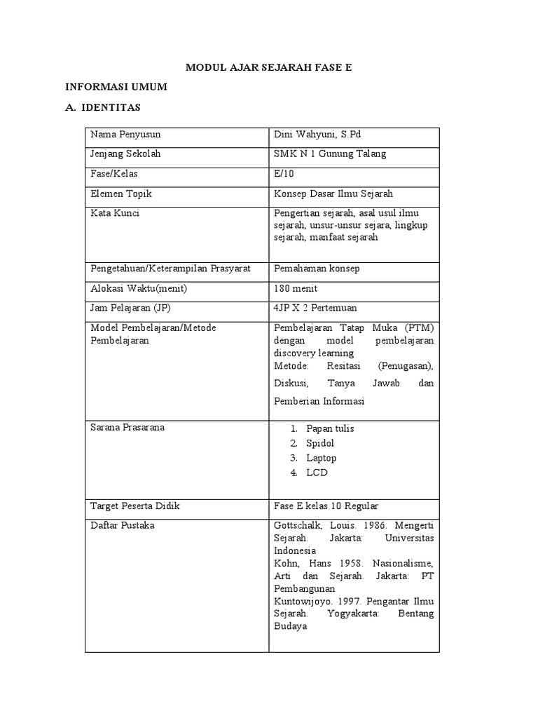 Modul Ajar 1 Sejarah Fase e | PDF