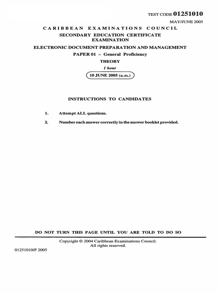CSEC EDPM June 2005 P1 4pgs | PDF | Computer Hardware | Personal Computers