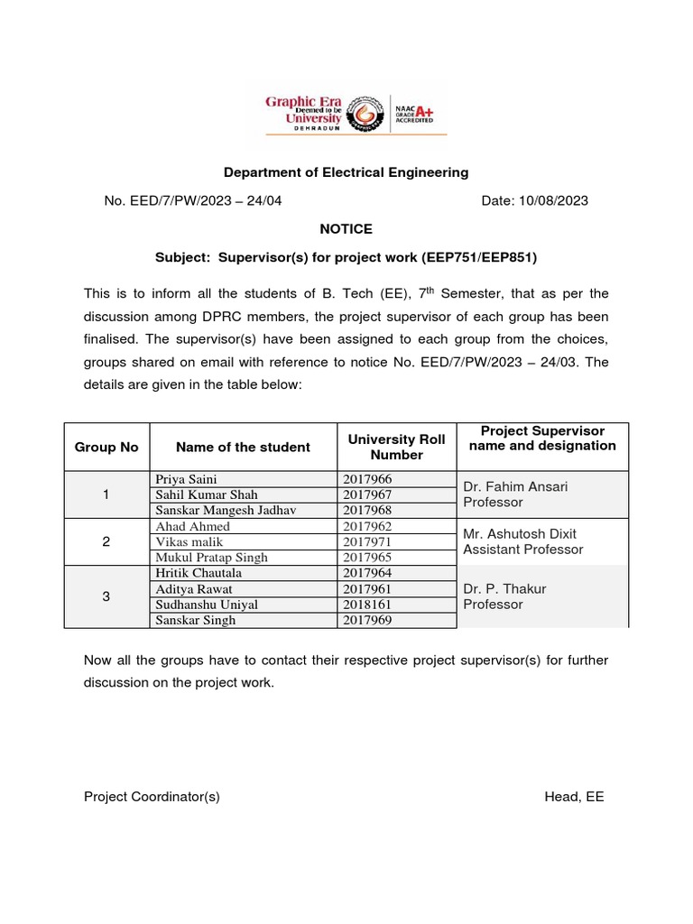 Notice 4 Supervisors For Project Work - 2023-24 | PDF | Technology ...