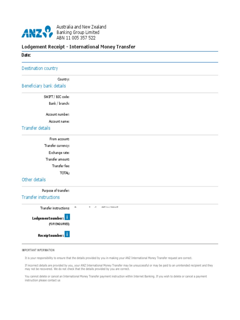 ANZ International Money Transfer Receipt | PDF | Business | Finance ...