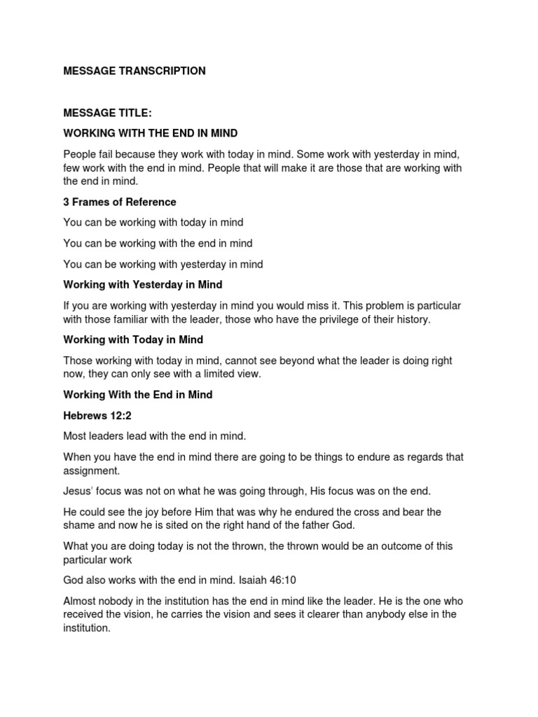 Bankole Awosanya-Working With The End in Mind | PDF Bankole Awosanya-Working With The End in Mind | PDF