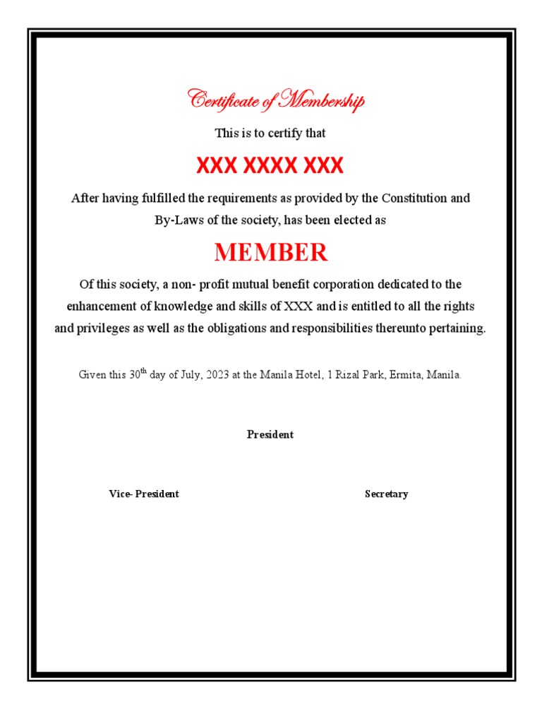 Certificate of Membership Scribd | PDF