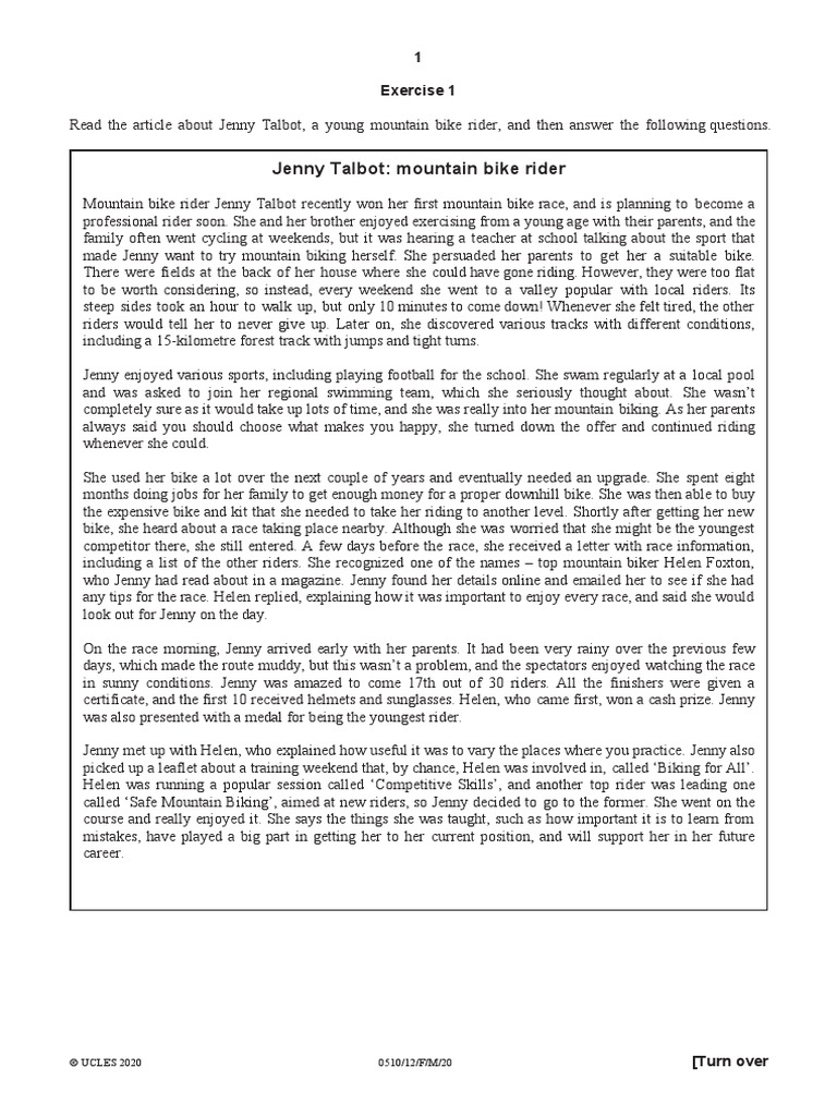 Reading Comprehension Exercise | PDF | Bamboo | Mountain Biking