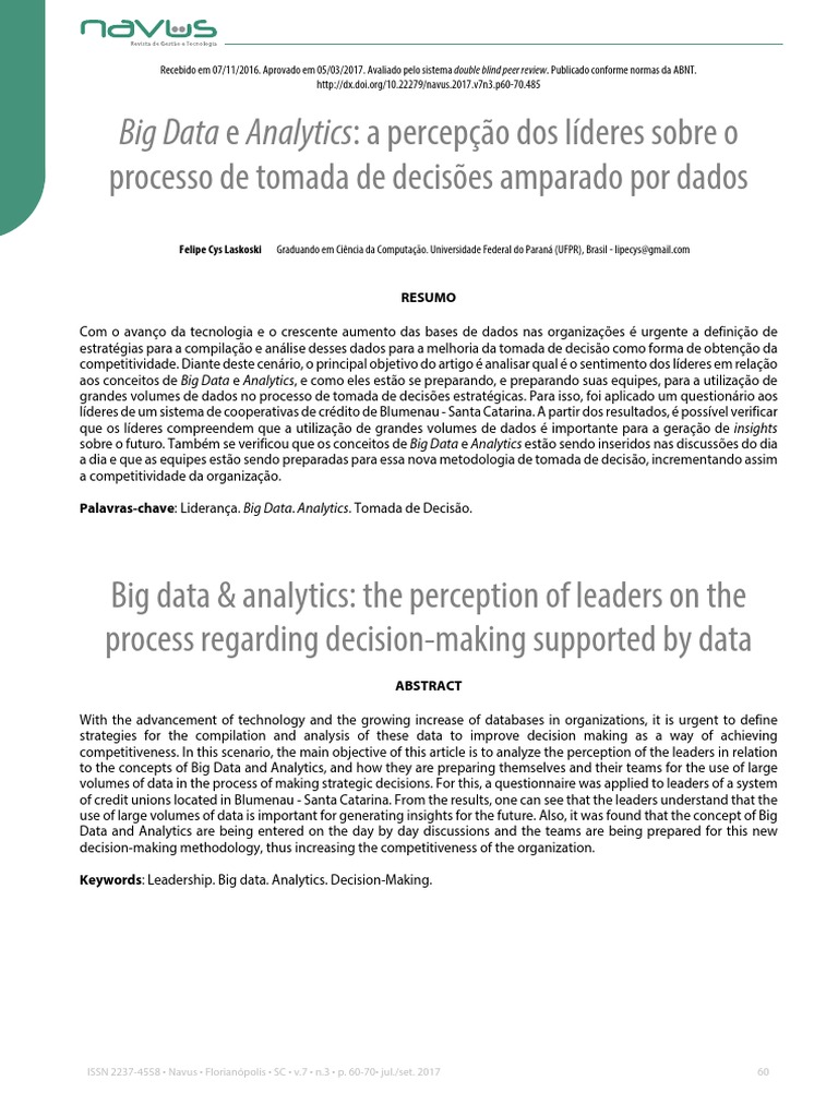 Big Data e Analytics A Percepcao Dos Lideres Sobre | PDF | Dados | Big Data
