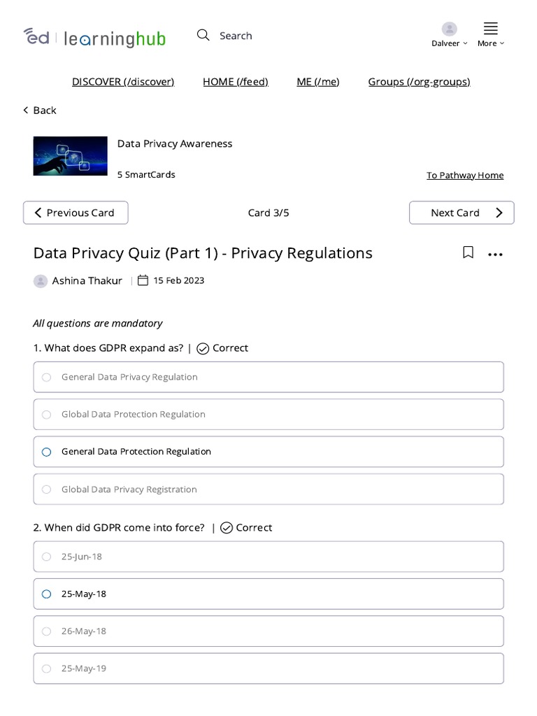 Data Privacy Quiz: GDPR Insights | PDF