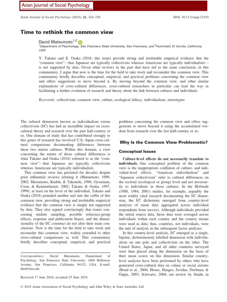 2018 - Time To Rethink The Common View | PDF | Self | Psychology