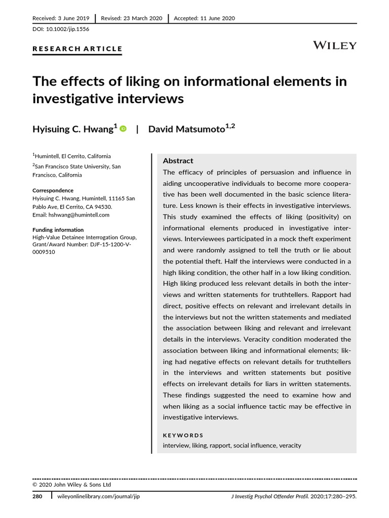 2020 - The Effects of Liking On Informational Elements in Investigative ...