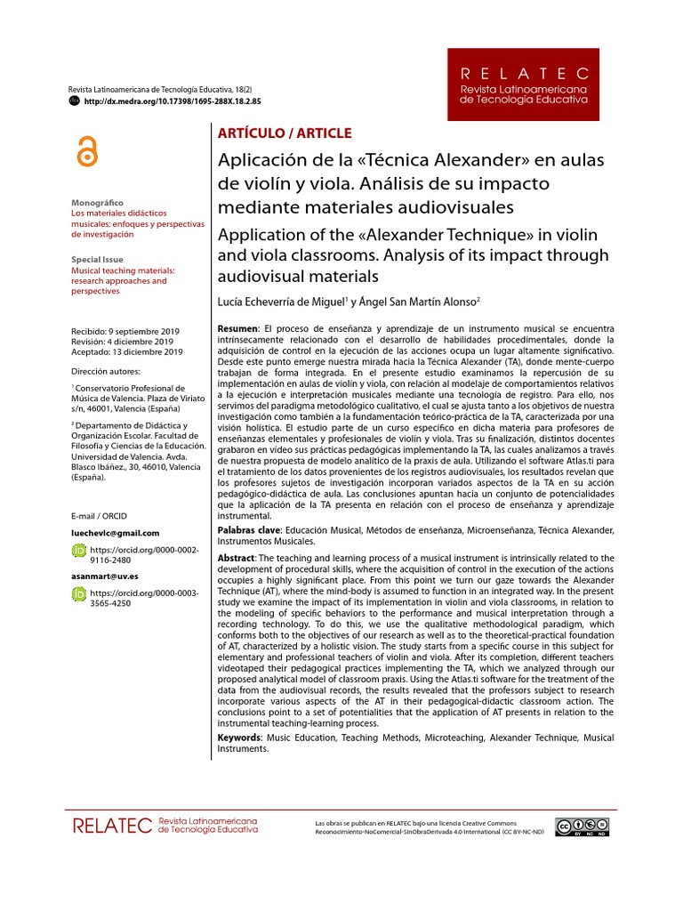Aplicación de La Técnica Alexander en Aulas de Violín y Viola. Análisis ...