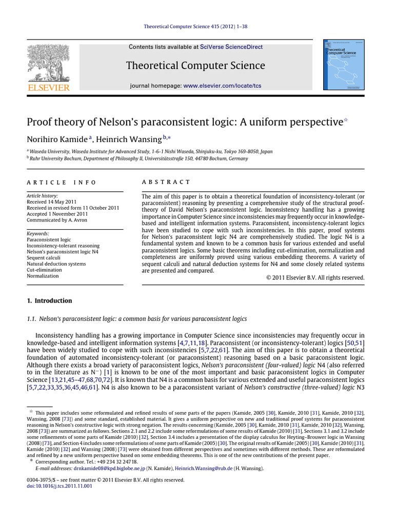 Proof Theory of Nelson S Paraconsistent Logic A U 2012 Theoretical ...