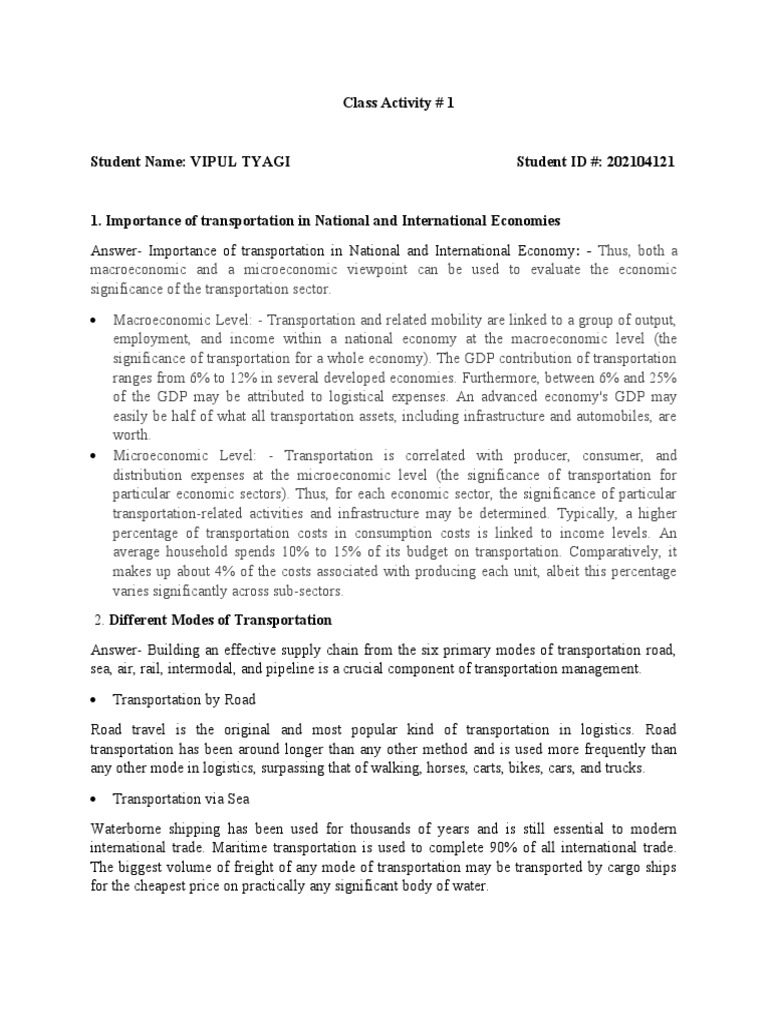Class Activity-202104121-Vipul Tyagi | PDF | Transport | Logistics Class Activity-202104121-Vipul Tyagi | PDF | Transport | Logistics