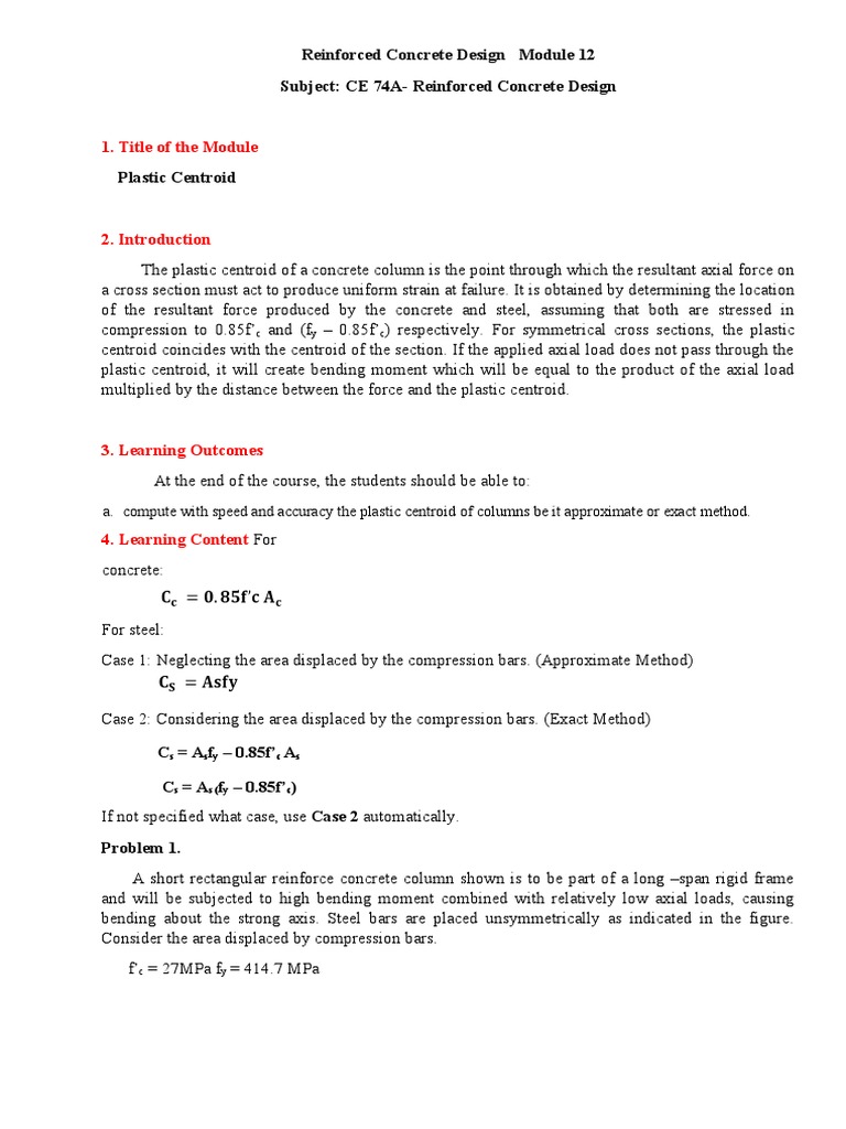 9-Plastic Centroid-Nscp2015 | PDF | Bending | Column