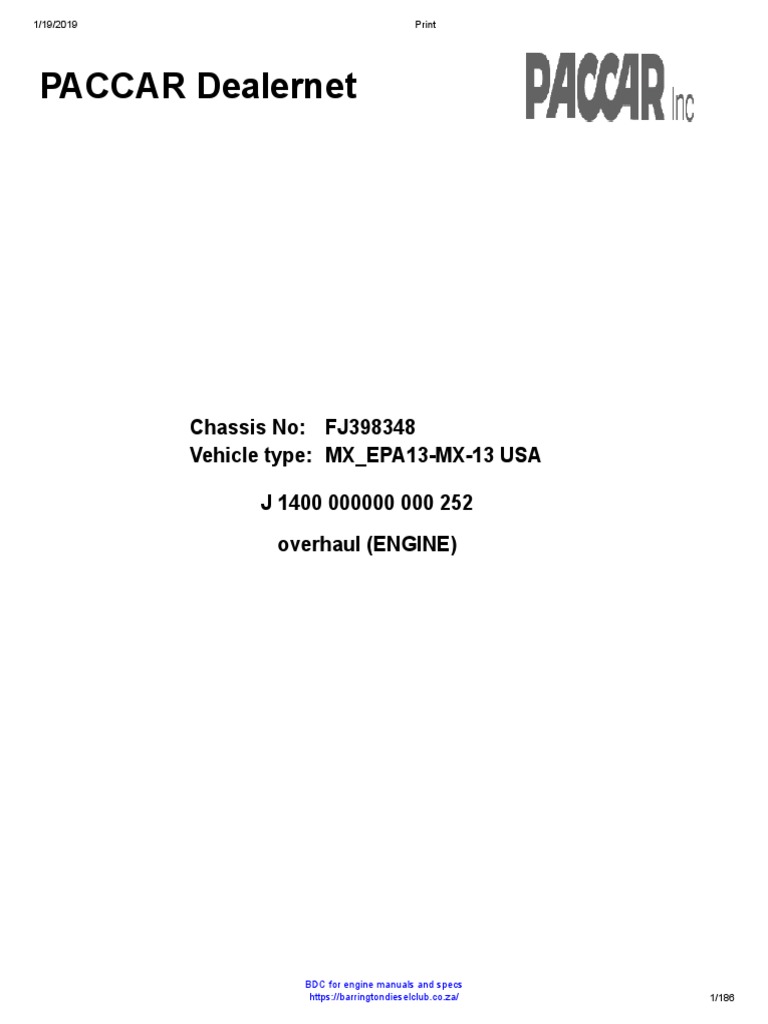 Paccar Mx13 Workshop Manual | PDF