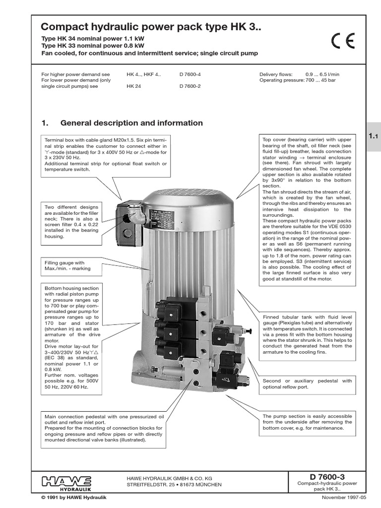 Compact Hydraulic Power Packs Type HK 34-En | PDF