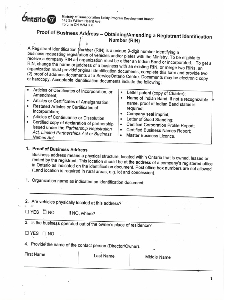 RIN Creation Form | PDF