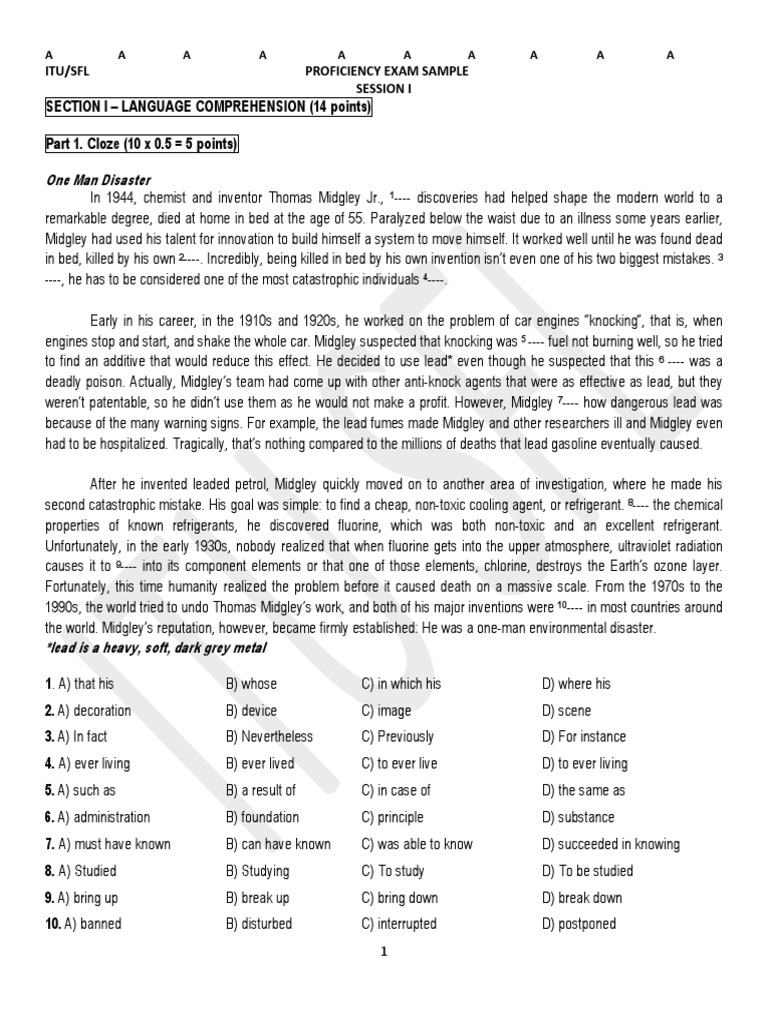 Session 1 Cloze Test Yak脹n Anlaml脹 Ve Reading Pdf