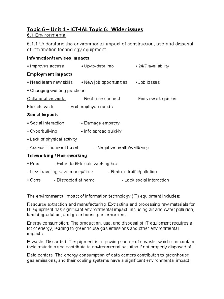 Topic 6 UNIT 1 ICT | PDF | Home Automation | Carbon Footprint