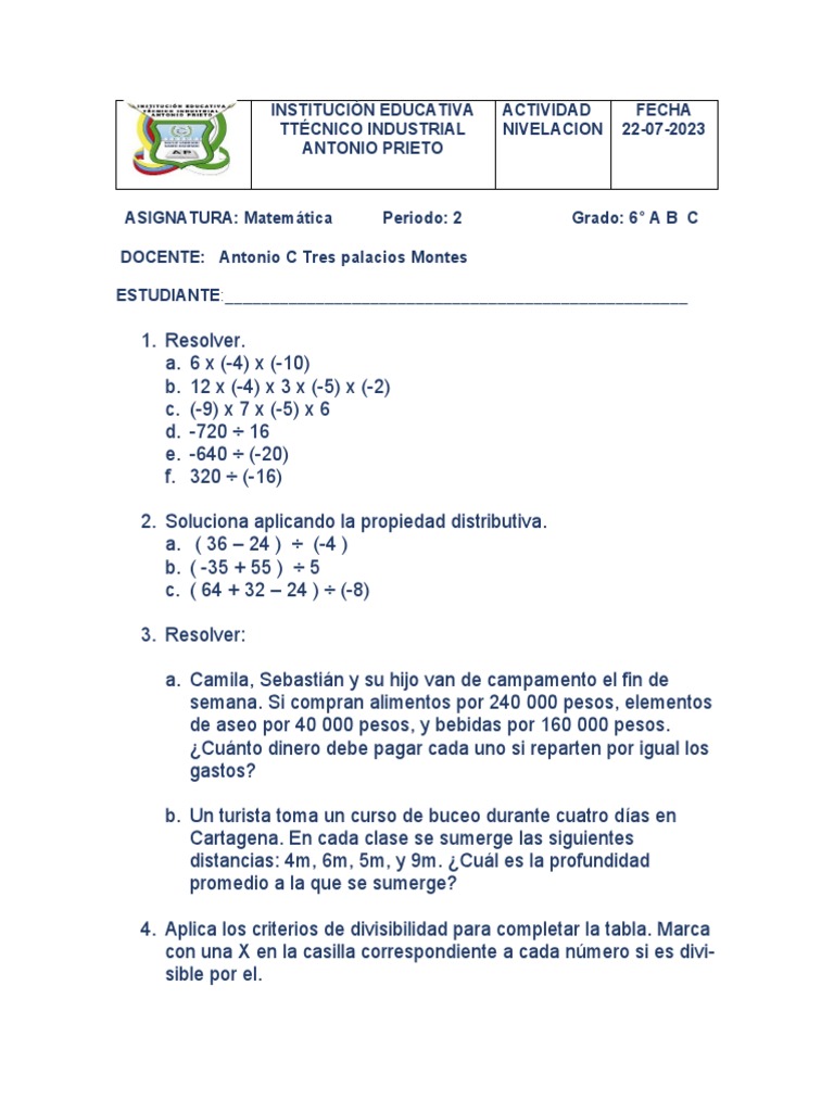 Actividades De Nivelacion Pdf