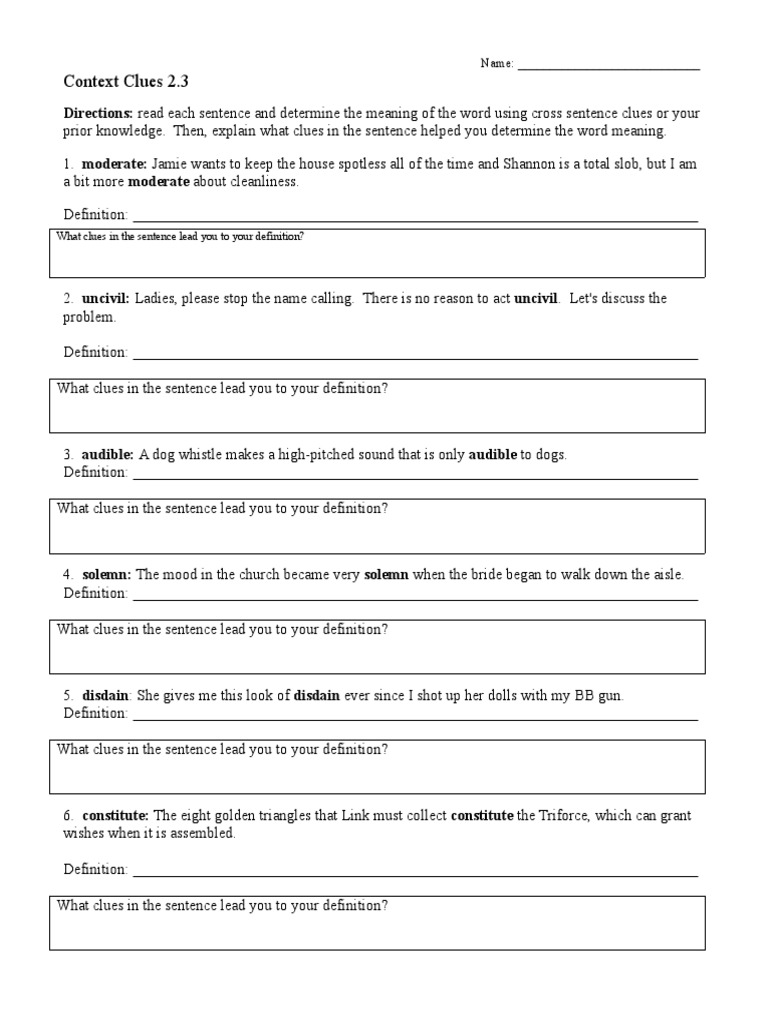 Vocabulary Context Clues Exercise | PDF | Language Arts & Discipline