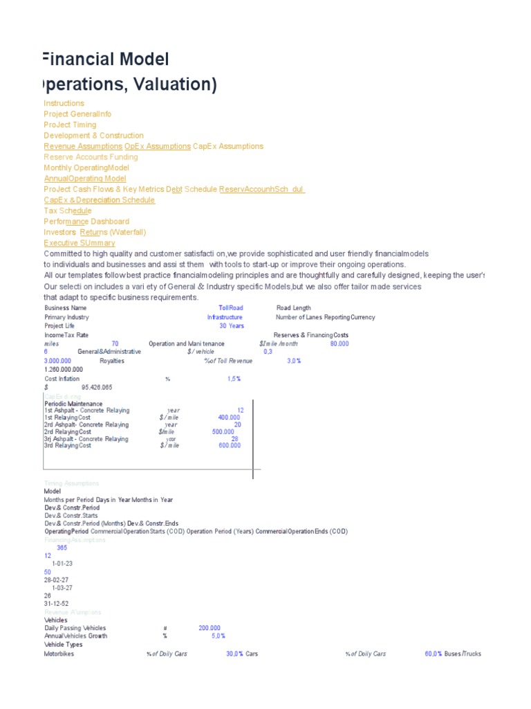 Toll Road Financial Model | PDF | Loans | Internal Rate Of Return