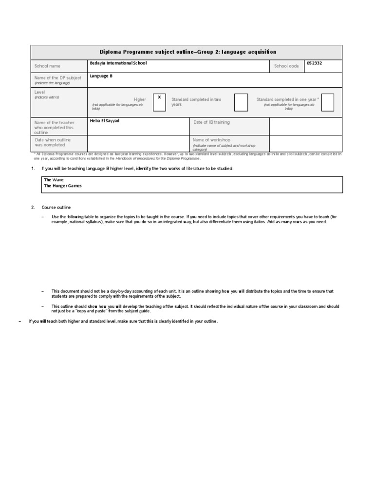 Lang B Course Outline | PDF