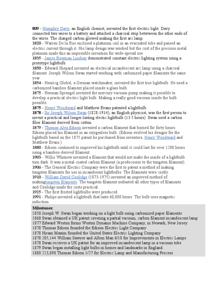 The Invention of The Light Bulb | PDF | Incandescent Light Bulb ...
