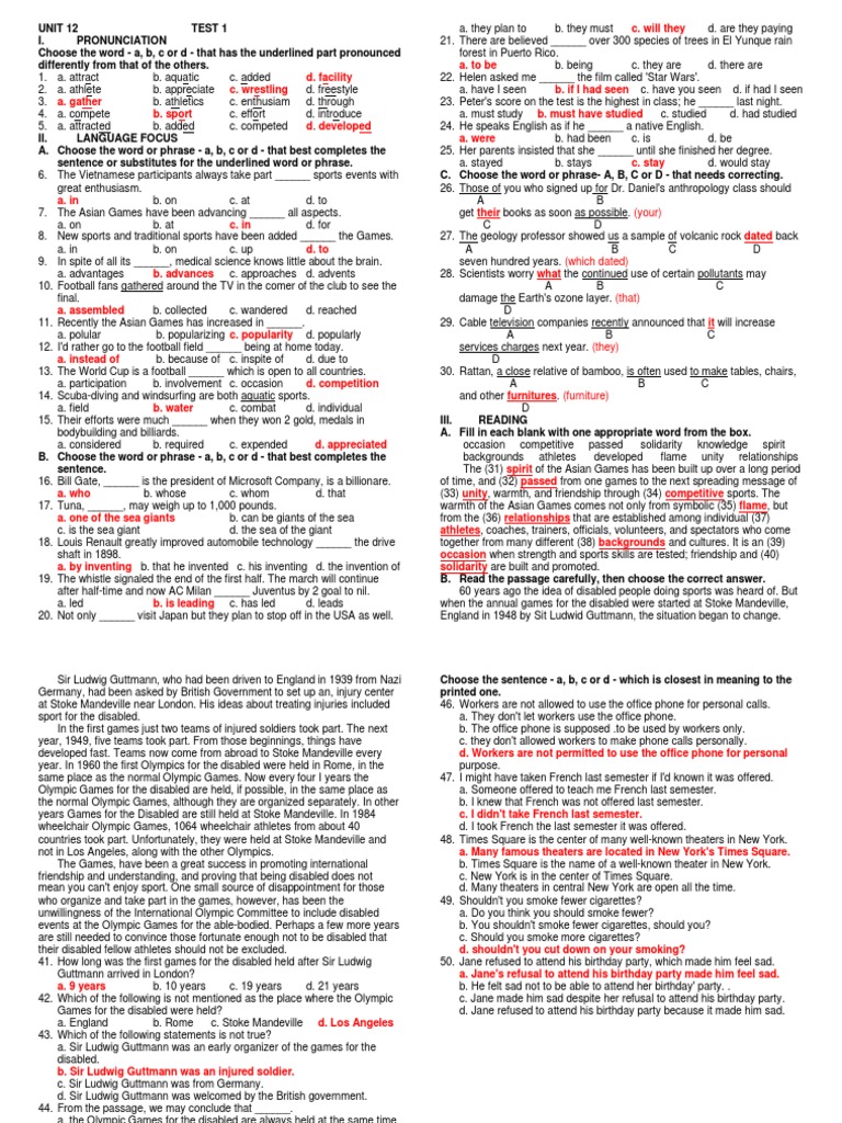 Unit 12-Test 1 - Key | PDF