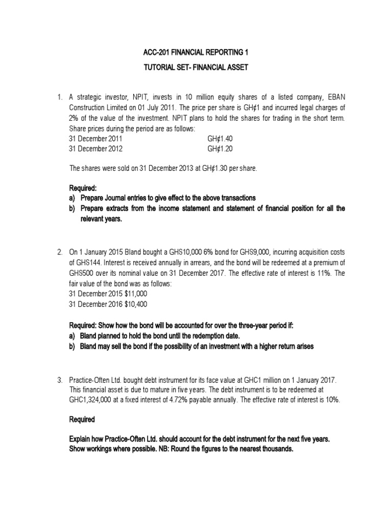 Tutorial Set - Financial Asset | PDF | Finance & Money Management | Law
