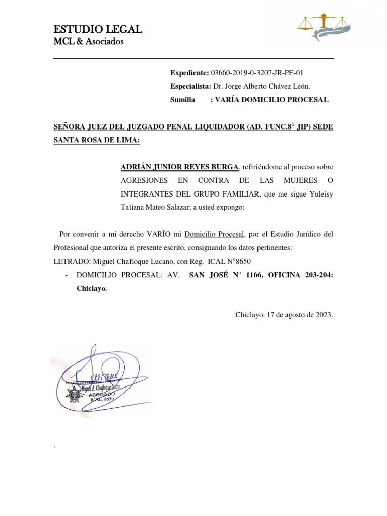 Cambio de Domicilio Procesal | PDF