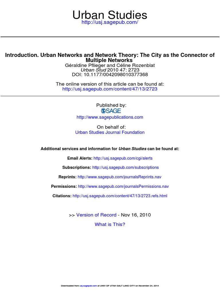 Urban Networks and Networks Theory. The City As The Connector of ...