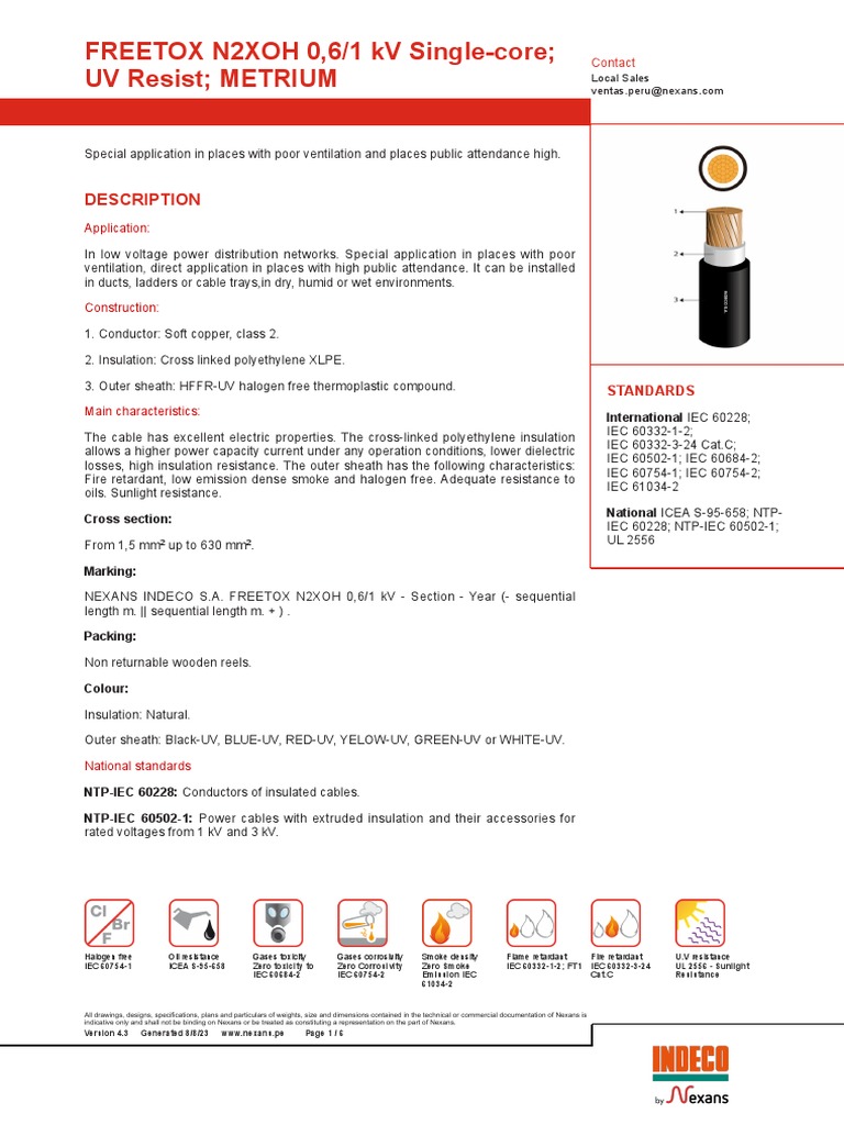 Nexans - FREETOX N2XOH 0 6 1 KV Single... | PDF | Insulator ...