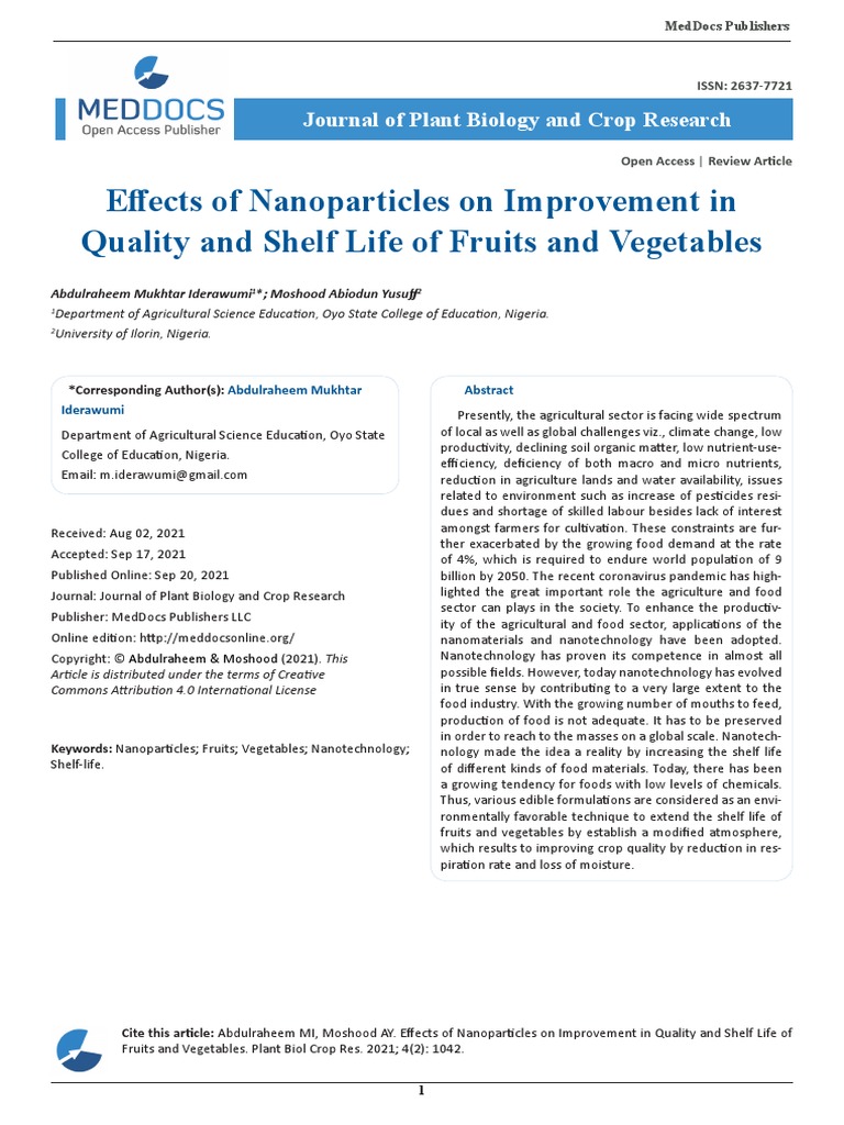 Effects of Nanoparticles On Improvement in Quality and Shelf Life of ...