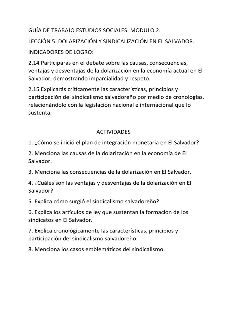 Guía de Trabajo Estudios Sociales, Lección 5. Modulo 2. | PDF