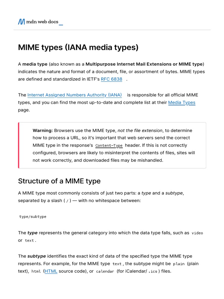 MIME Types (IANA Media Types) - HTTP MDN | PDF | Business | Computers